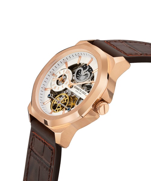 Kenneth cole skeleton montre automatique cuir marron kcwgr2124602