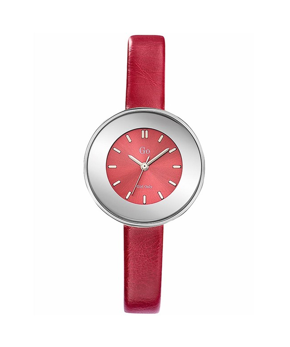 Montre Go Mademoiselle Cuir Rouge Boitier Rond Acier Gris 698827 ...