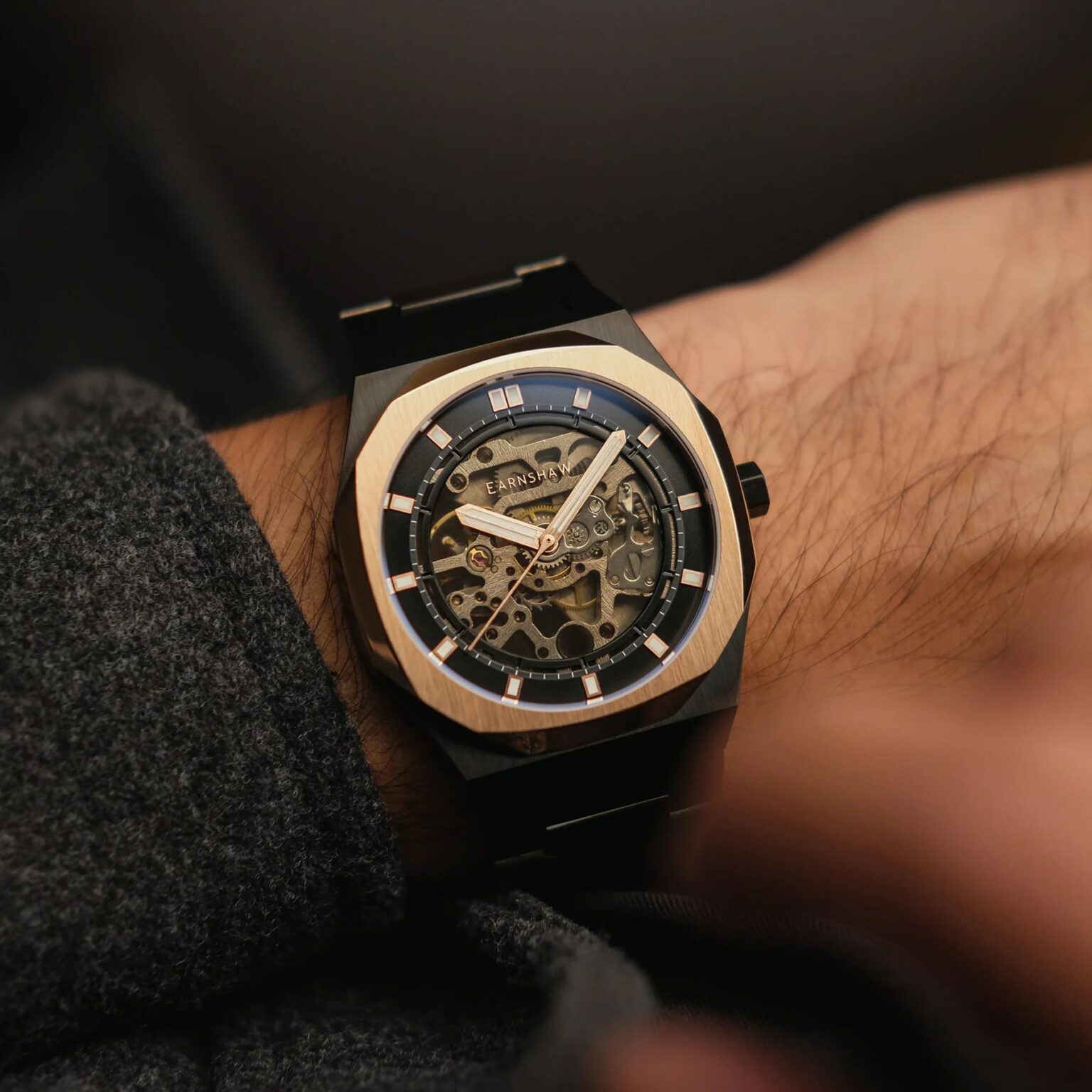 Montre Earnshaw Drake Skeleton Automatic Black Gold